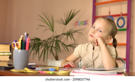 Preschooler Thinking While Sitting Table She Stock Footage Video (100% ...