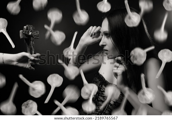 Pretty Scared Vampire Posing Over Dark Stock Photo 2189765567 ...