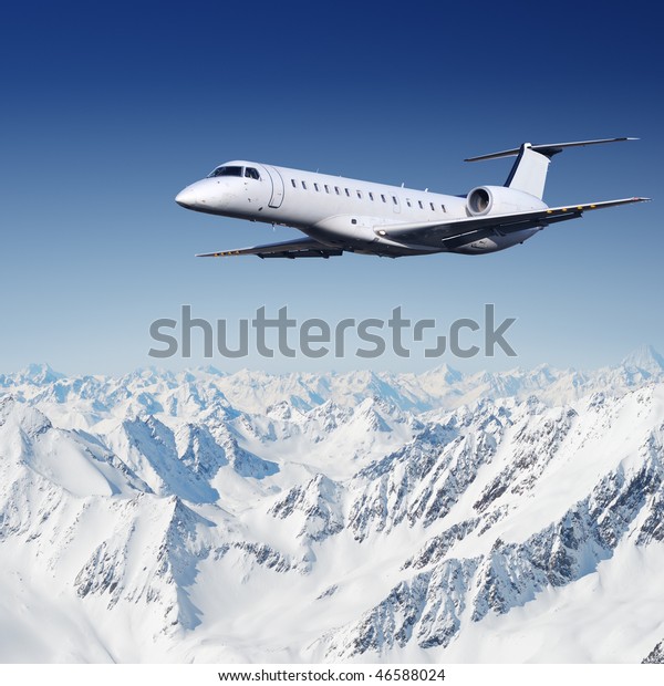 Private Jet Plane Flying Over Mountains Stock Photo (Edit Now) 46588024