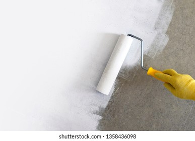 Process Applying Layer Paint Renovation Apartments Stock Photo ...