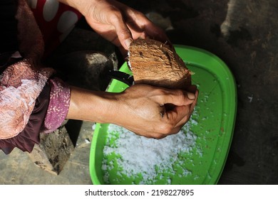 Process Grating Coconut Using Traditional Grater Stock Photo 2198227895 ...