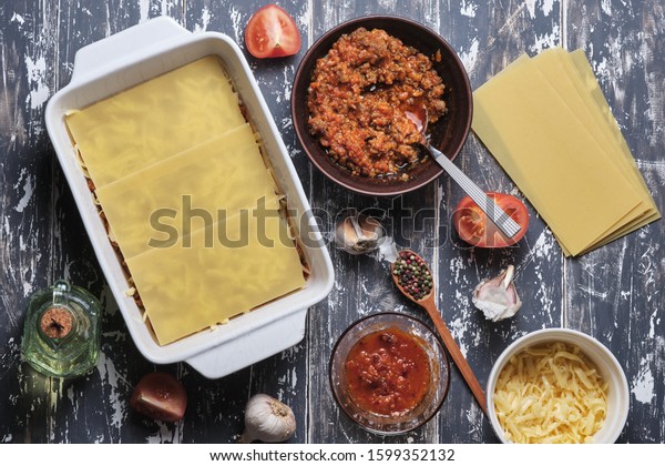Process Preparing Italian Rustic Lasagna Stages Stock Photo 1599352132 ...