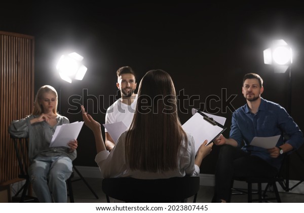 Professional Actors Reading Their Scripts During Stock Photo 2023807445 ...
