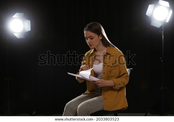 Professional Actress Reading Her Script During Stock Photo 2033803523 ...