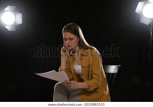 Professional Actress Reading Her Script During Stock Photo 2033883515 ...