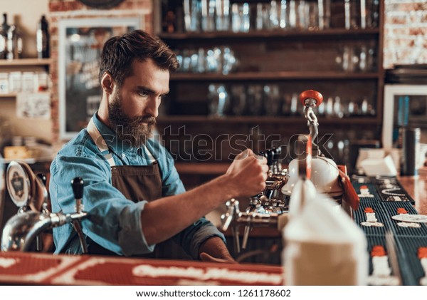Professional Bartender Side View Portrait Young Stock Photo 1261178602 ...