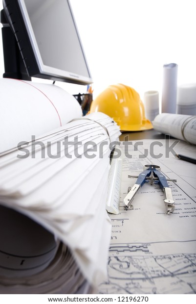 Professional Desktop Engineer Drawings Computer Stock Photo 12196270 ...