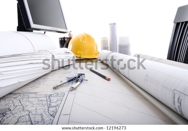 Professional Desktop Engineer Drawings Computer Stock Photo (Edit Now ...