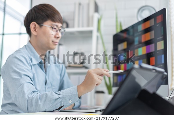 Professional Development Programmers Choosing Color Schemes Stock Photo ...