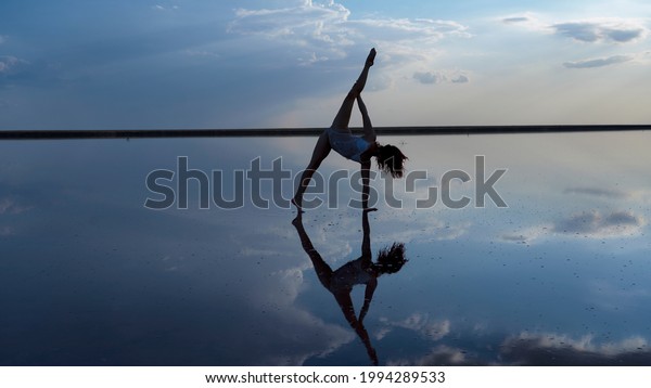 Professional Gymnast Performs Flexible Split Pose Stock Photo ...