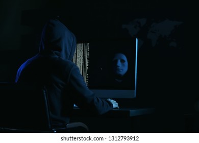 161 Back of hacker in dark room Images, Stock Photos & Vectors ...