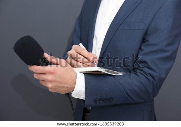 Professional Journalist Taking Notes On Dark Stock Photo 1605539203 ...