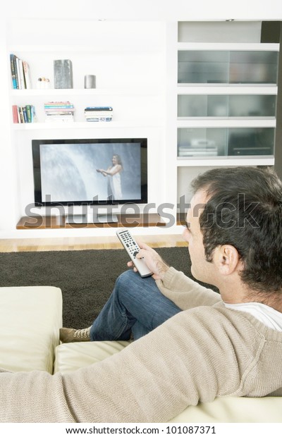 Professional Man Using Tv Remote Control Stock Photo (Edit Now) 101087371