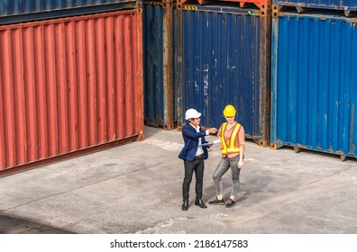 Professional Two Engineer Container Cargo Foreman Stock Photo ...