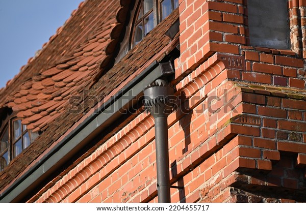 Profiled Eaves Redbrick Brick Building Downpipe Stock Photo 2204655717 ...