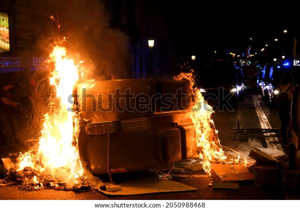 Protesters Setting Fire On Trash Containers Stock Photo 2050988468 ...