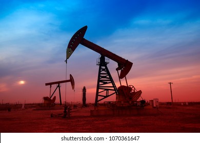 Pumping Unit Work Under Background Setting Stock Photo 1070361647 ...