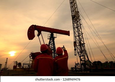Pumping Unit Work Under Background Setting Stock Photo 1268969476 ...