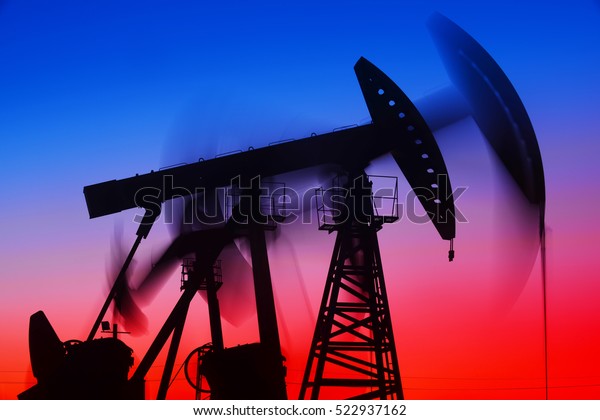 Pumping Unit Work Under Sunset Oilfield Stock Photo 522937162 ...