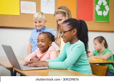 Smiling Class Using Tablet Computer Classroom Stock Photo (Edit Now ...