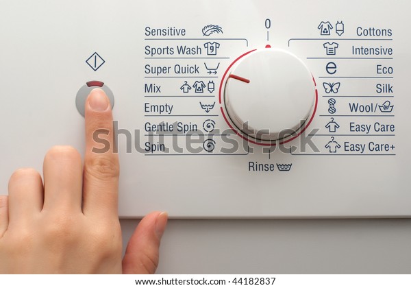 Pushing Power Button Washing Machine Stock Photo (Edit Now) 44182837