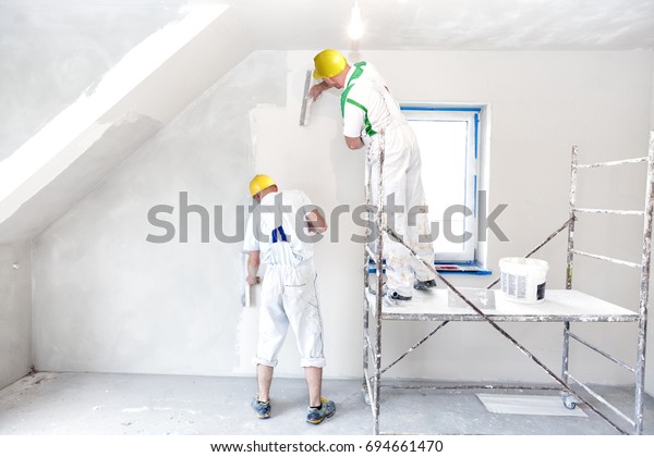 Putty Plaster On Wall Plastering Wall Stock Photo (Edit Now) 694661470