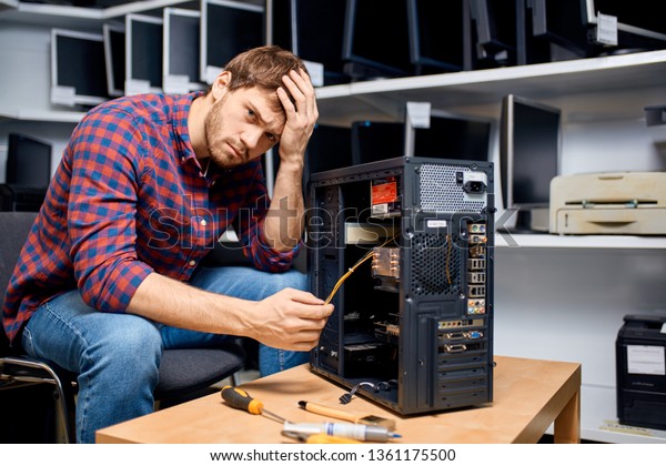 Puzzled Handsome Man Cannot Solve Computer Stock Photo 1361175500 ...