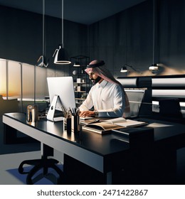 Omani Man Traditional Dressed Sitting Office AI-generated image ...