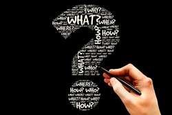 question marks are drawn on white pieces of paper, green chalk b, a ...