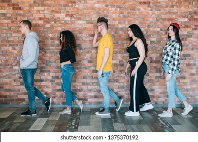 Queue Line Millennials Standing Waiting Side Stock Photo 1375370192 ...