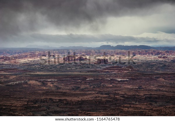 Rain Falling Dark Storm Clouds Distance Stock Photo 1164765478 ...
