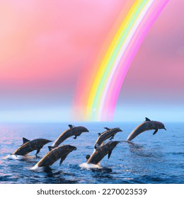 Dolphin Jumping Out Water Rainbows Sparkles AI-generated image ...
