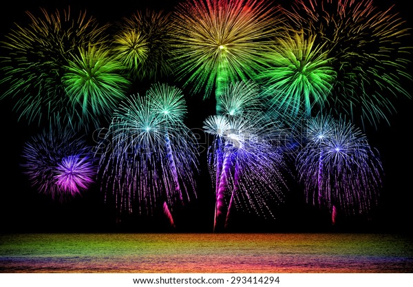 Rainbow Firework Celebration On Dark Background Stock Photo 293414294 ...