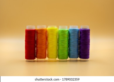 Rainbow Made Colourful Thread Spools Isolated Stock Photo 1789032359 ...