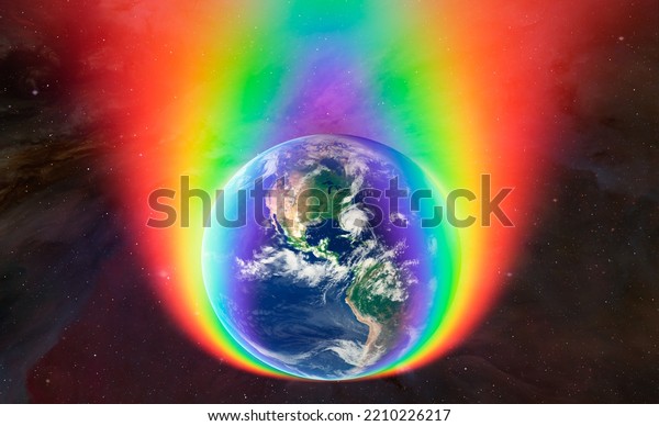 Rainbow Surrounds Planet Earth Elements This Stock Photo 2210226217 ...