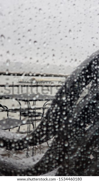 Rainy Scene Looking Through Window Scene Stock Photo 1534460180 ...