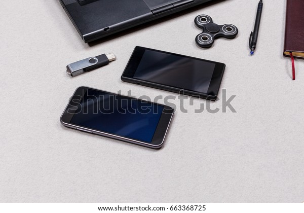 Random Office Items On Table Background Stock Photo 663368725 ...