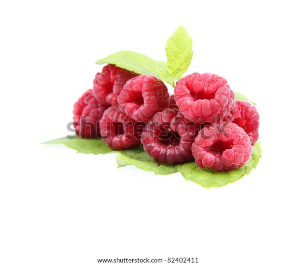 Raspberries Stack Fruit Decorated Mint Leaves Stock Photo 82402411 ...