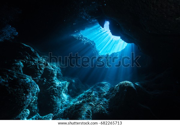Rays Sunlight Shining Into Cave Underwater Stock Photo (Edit Now) 682265713