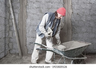 Real Construction Worker Working On Wall Stock Photo 1921820126 ...