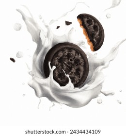 Realistic Illustration Broken Crumbly Oreo Cookie AI-generated image ...