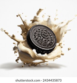 Realistic Illustration Broken Oreo Cookie Flying AI-generated image ...