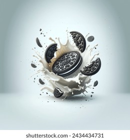 Realistic Illustration Crumbled Broken Flying Oreo Imagen generada por ...