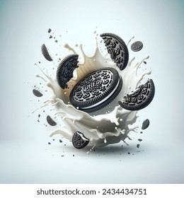 Realistic Illustration Crumbled Broken Flying Oreo Imagen generada por ...