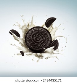 Realistic Illustration Broken Oreo Cookie Flying AI-generated image ...