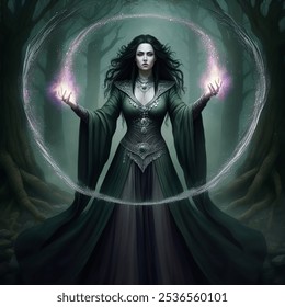 Realistic Beautiful Witch Using Magic Clear AI-generated image ...