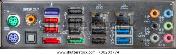 Rear Panel Computer Connectors Background Texture Stock Photo 780283774 ...