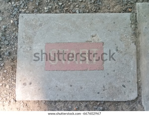 Rectangular Flagstone Word Start Engraved On Stock Photo 667602967 ...