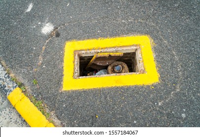 Rectangular Open Manhole Cover Surrounded By Stock Photo 1557184067 ...