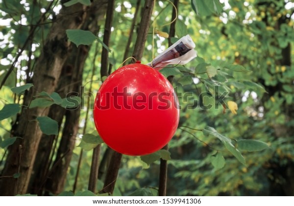 Red Balloon Note Attached Part Scavenger Stock Photo 1539941306 ...